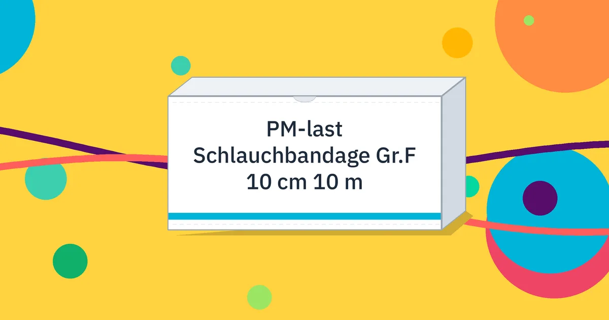 Symbolbild: Packung mit der Aufschrift PM-last Schlauchbandage Gr.F 10 cm 10 m (PZN 18845933) – Verfügbarkeit und Bezug in Apotheken in Frankfurt am Main