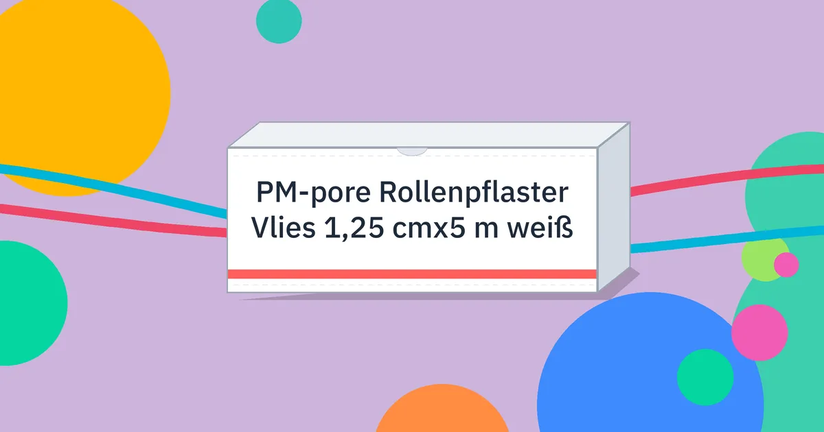 Symbolbild: Packung mit der Aufschrift PM-pore Rollenpflaster Vlies 1,25 cmx5 m weiß (PZN 18844342) – Verfügbarkeit und Bezug in Apotheken in Frankfurt am Main