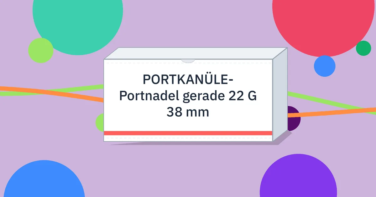 Symbolbild: Packung mit der Aufschrift PORTKANÜLE-Portnadel gerade 22 G 38 mm (PZN 10010927) – Verfügbarkeit und Bezug in Apotheken in Frankfurt am Main