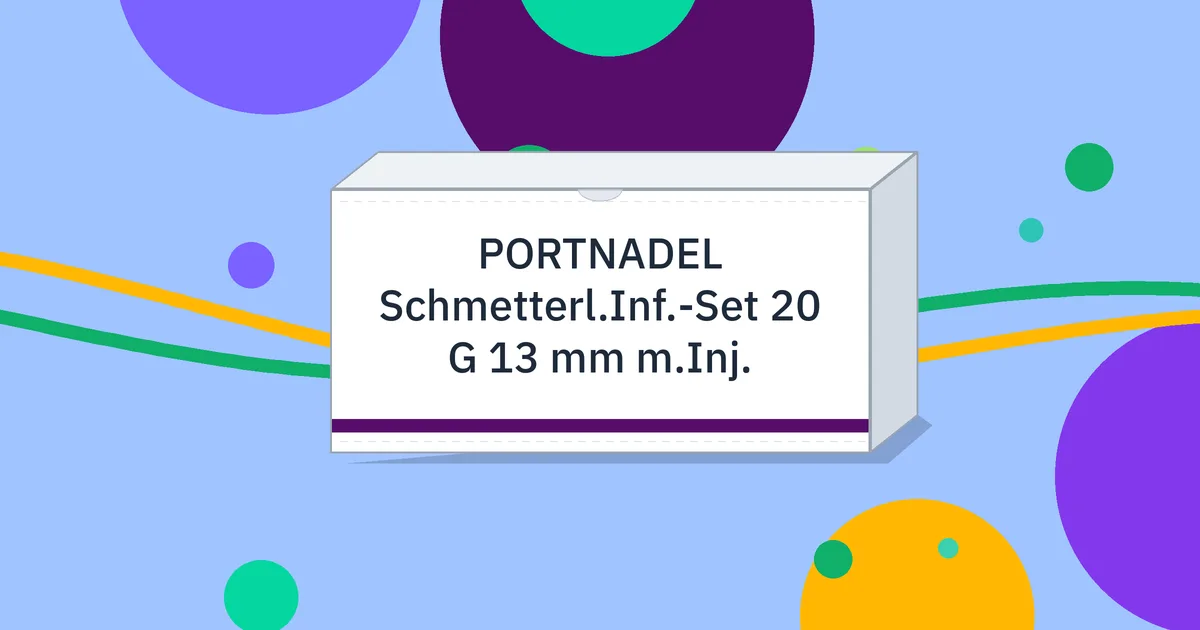 Symbolbild: Packung mit der Aufschrift PORTNADEL Schmetterl.Inf.-Set 20 G 13 mm m.Inj. (PZN 02756156) – Verfügbarkeit und Bezug in Apotheken in Frankfurt am Main