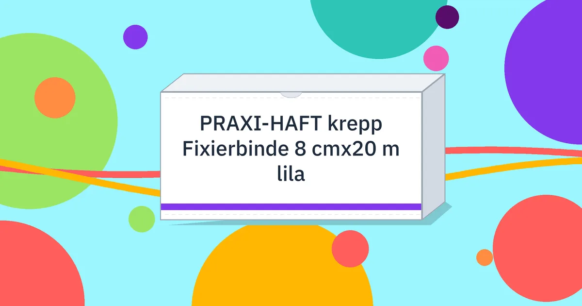 Symbolbild: Packung mit der Aufschrift PRAXI-HAFT krepp Fixierbinde 8 cmx20 m lila (PZN 12826372) – Verfügbarkeit und Bezug in Apotheken in Frankfurt am Main
