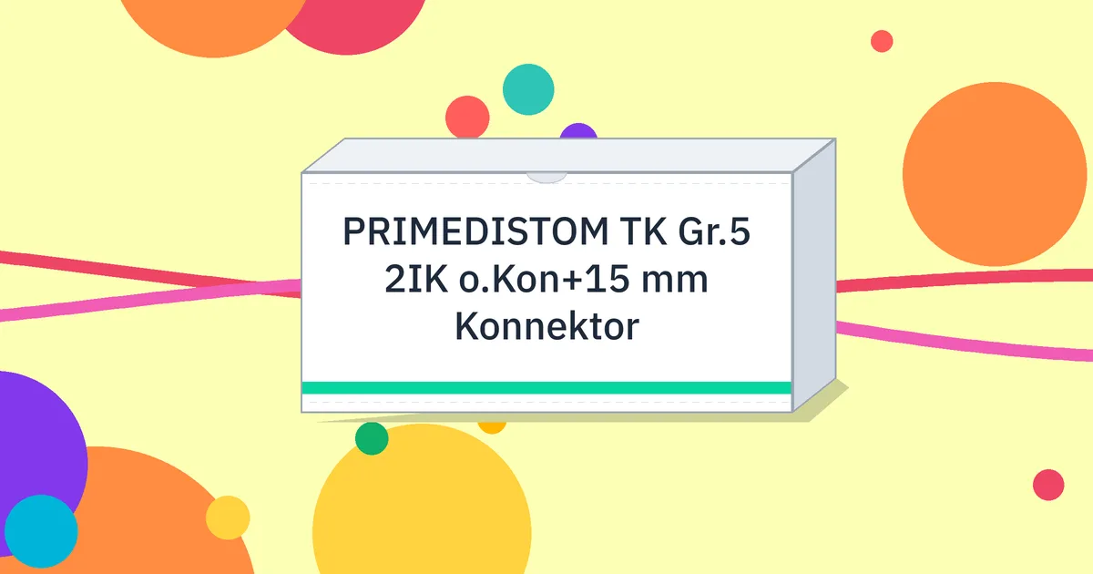 Symbolbild: Packung mit der Aufschrift PRIMEDISTOM TK Gr.5 2IK o.Kon+15 mm Konnektor (PZN 10229548) – Verfügbarkeit und Bezug in Apotheken in Frankfurt am Main