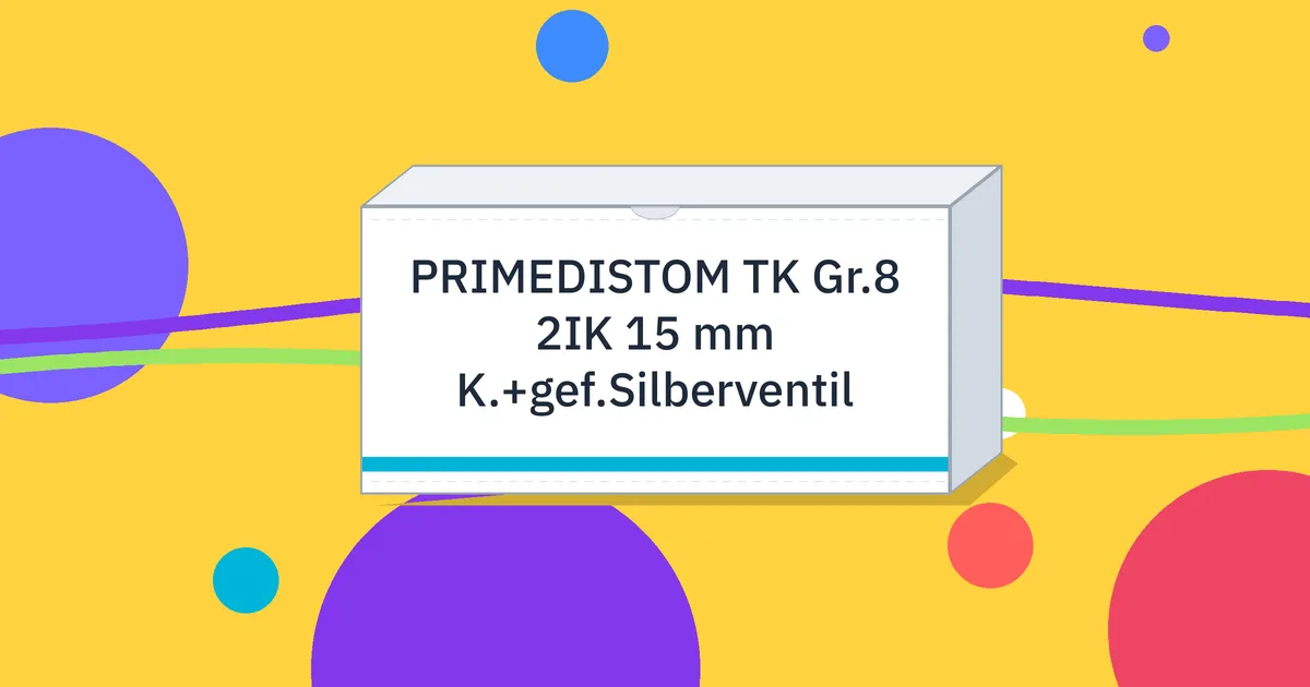 Symbolbild: Packung mit der Aufschrift PRIMEDISTOM TK Gr.8 2IK 15 mm K.+gef.Silberventil (PZN 10230095) – Verfügbarkeit und Bezug in Apotheken in Frankfurt am Main