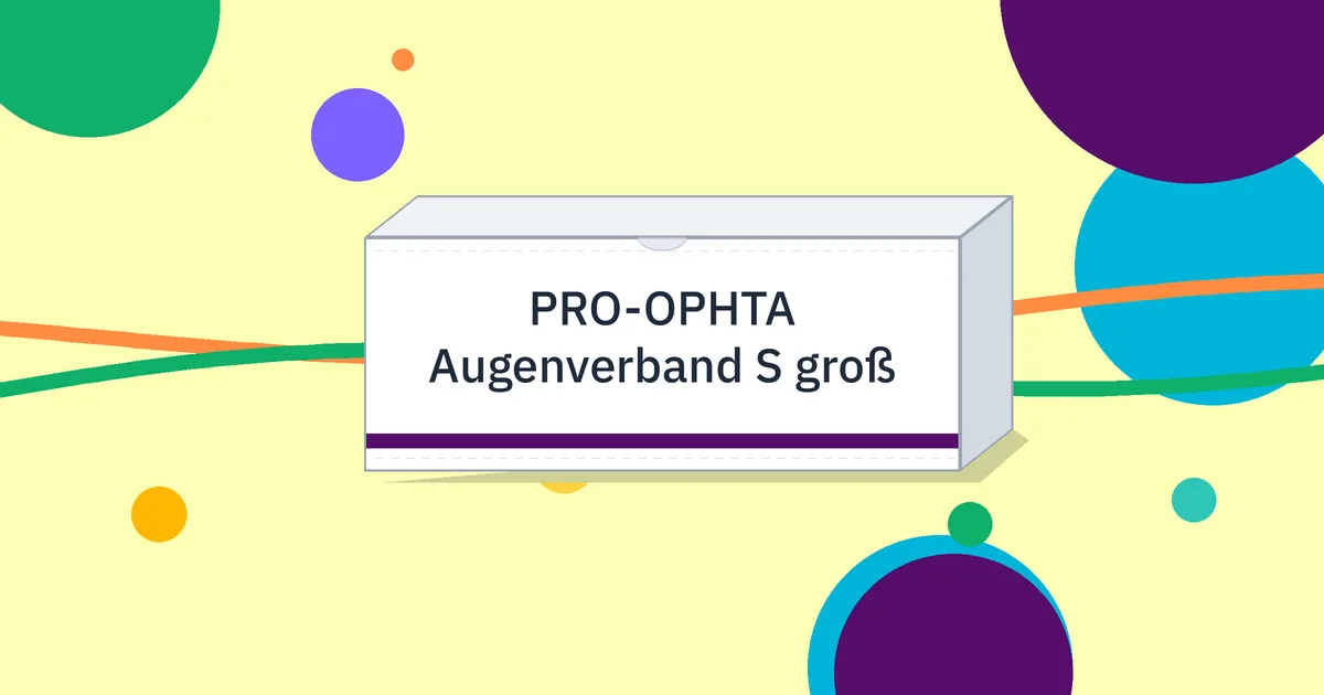 Symbolbild: Packung mit der Aufschrift PRO-OPHTA Augenverband S groß (PZN 07202184) – Verfügbarkeit und Bezug in Apotheken in Frankfurt am Main