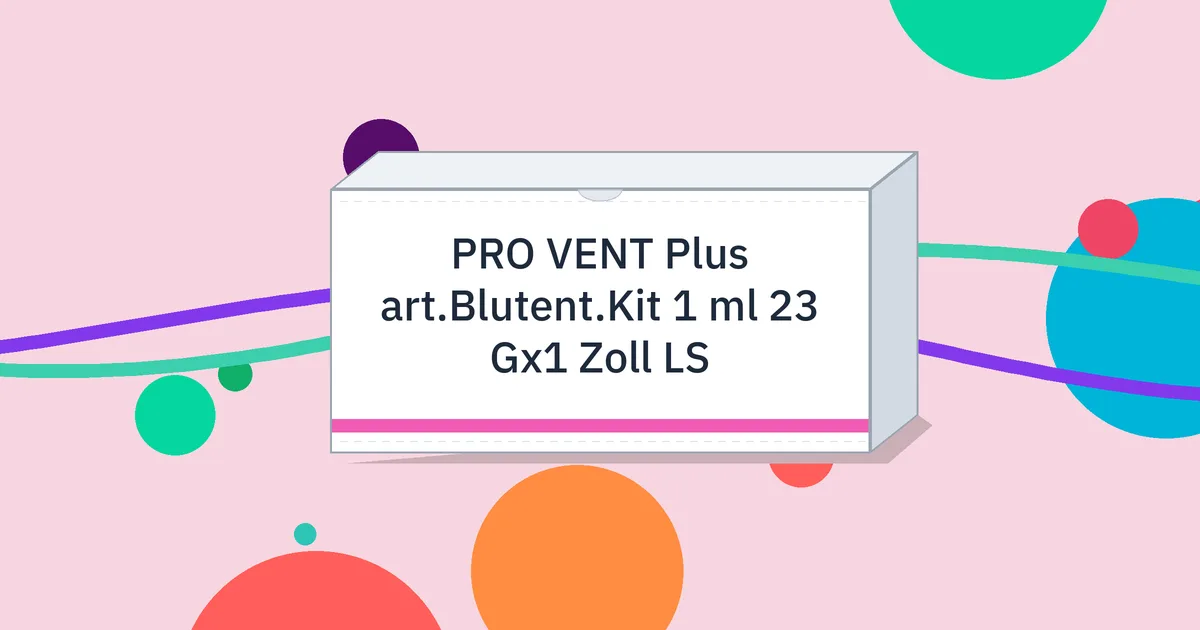 Symbolbild: Packung mit der Aufschrift PRO VENT Plus art.Blutent.Kit 1 ml 23 Gx1 Zoll LS (PZN 09218261) – Verfügbarkeit und Bezug in Apotheken in Frankfurt am Main