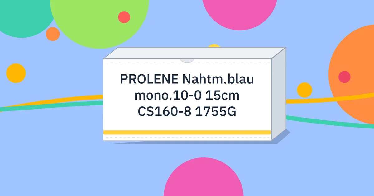 Symbolbild: Packung mit der Aufschrift PROLENE Nahtm.blau mono.10-0 15cm CS160-8 1755G (PZN 20918533) – Verfügbarkeit und Bezug in Apotheken in Frankfurt am Main