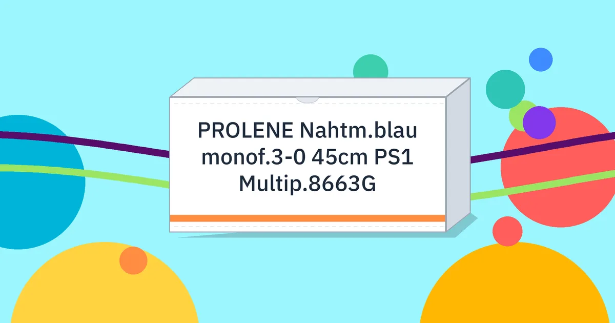 Symbolbild: Packung mit der Aufschrift PROLENE Nahtm.blau monof.3-0 45cm PS1 Multip.8663G (PZN 16254369) – Verfügbarkeit und Bezug in Apotheken in Frankfurt am Main