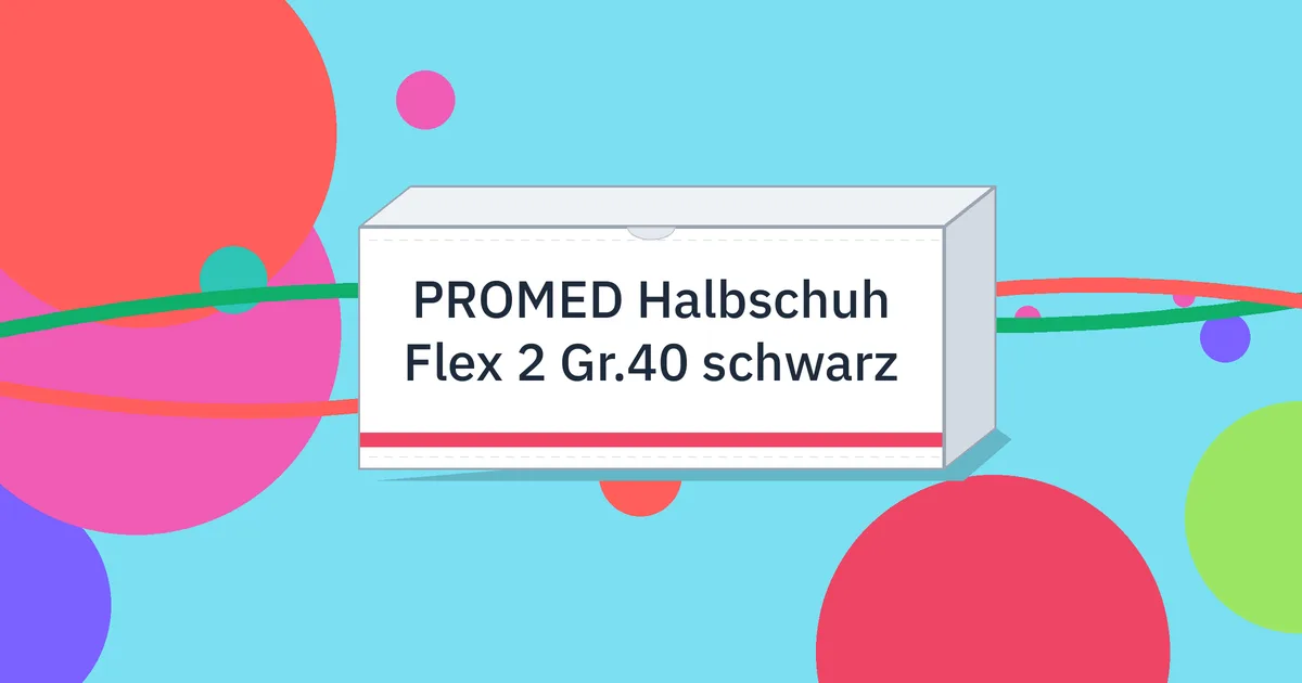 Symbolbild: Packung mit der Aufschrift PROMED Halbschuh Flex 2 Gr.40 schwarz (PZN 17918179) – Verfügbarkeit und Bezug in Apotheken in Frankfurt am Main
