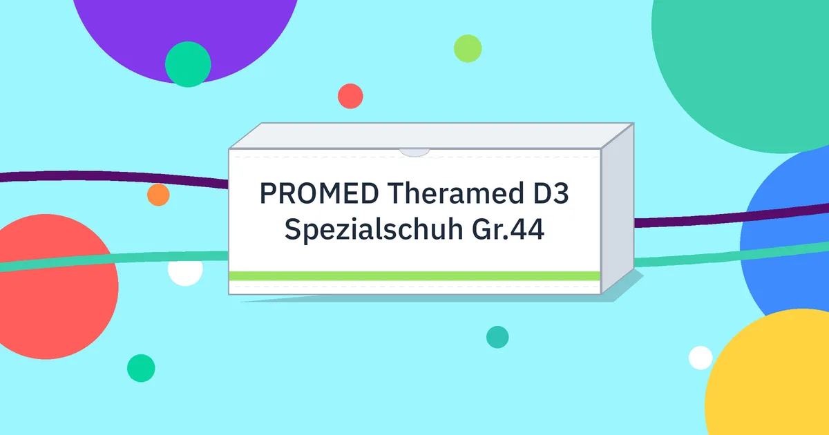 Symbolbild: Packung mit der Aufschrift PROMED Theramed D3 Spezialschuh Gr.44 (PZN 05482357) – Verfügbarkeit und Bezug in Apotheken in Frankfurt am Main