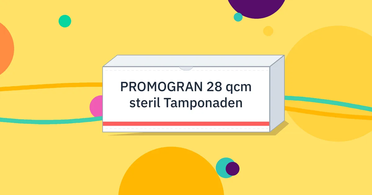 Symbolbild: Packung mit der Aufschrift PROMOGRAN 28 qcm steril Tamponaden (PZN 02063950) – Verfügbarkeit und Bezug in Apotheken in Frankfurt am Main