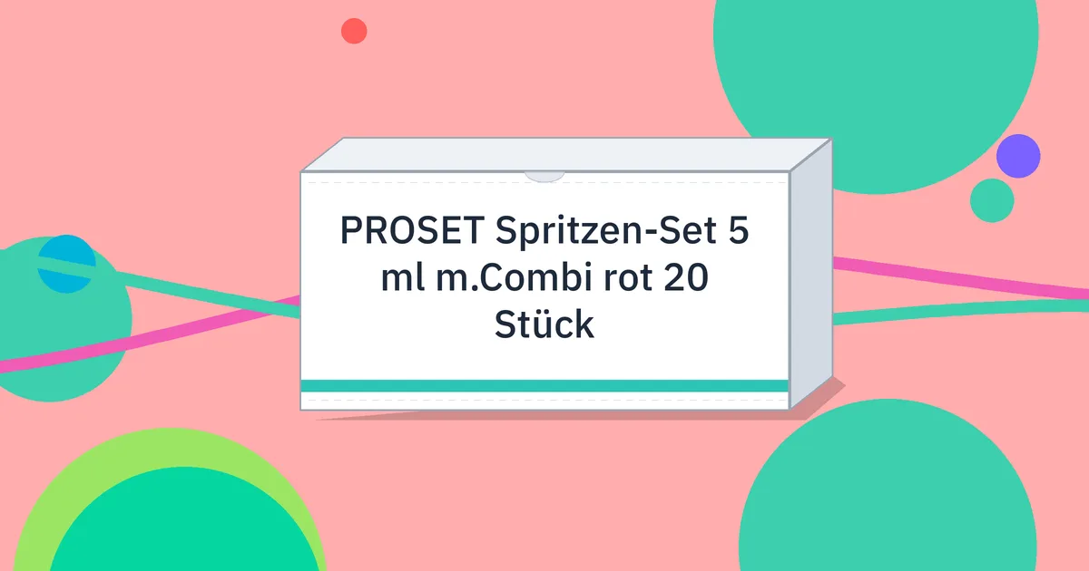 Symbolbild: Packung mit der Aufschrift PROSET Spritzen-Set 5 ml m.Combi rot 20 Stück (PZN 04835888) – Verfügbarkeit und Bezug in Apotheken in Frankfurt am Main