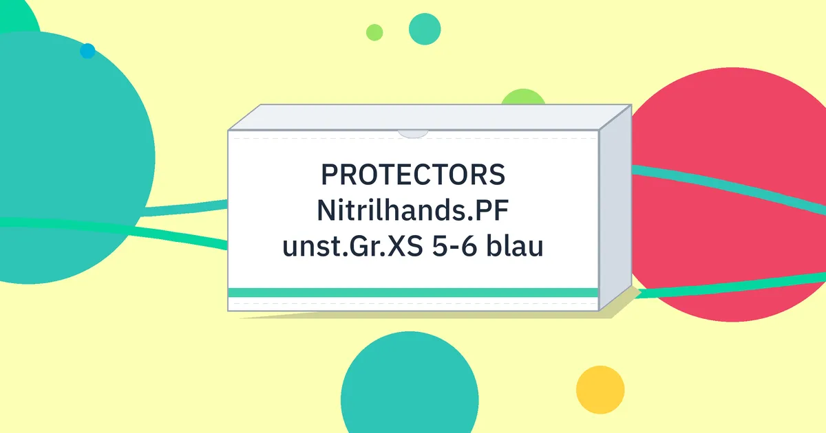 Symbolbild: Packung mit der Aufschrift PROTECTORS Nitrilhands.PF unst.Gr.XS 5-6 blau (PZN 04683869) – Verfügbarkeit und Bezug in Apotheken in Frankfurt am Main