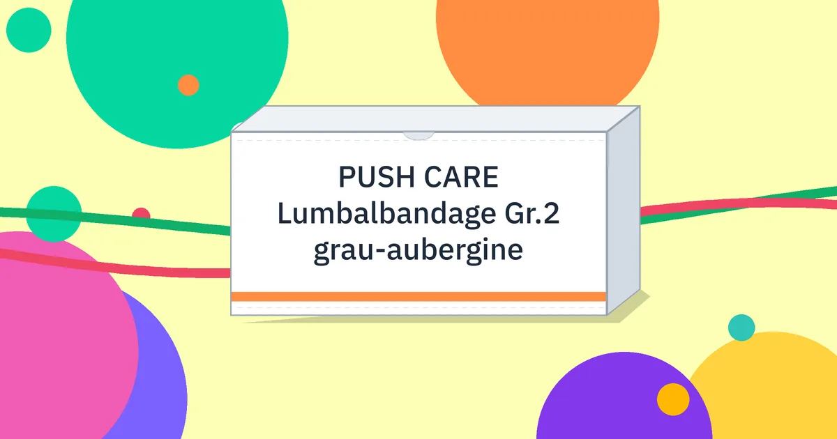 Symbolbild: Packung mit der Aufschrift PUSH CARE Lumbalbandage Gr.2 grau-aubergine (PZN 04858961) – Verfügbarkeit und Bezug in Apotheken in Frankfurt am Main