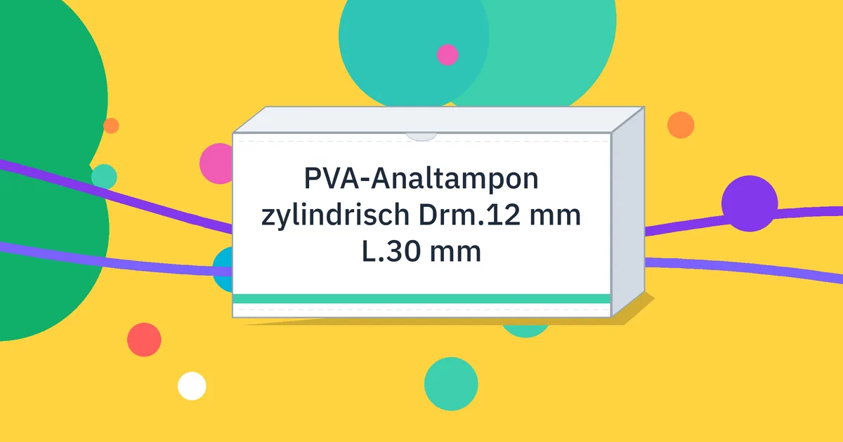 Symbolbild: Packung mit der Aufschrift PVA-Analtampon zylindrisch Drm.12 mm L.30 mm (PZN 12551633) – Verfügbarkeit und Bezug in Apotheken in Frankfurt am Main