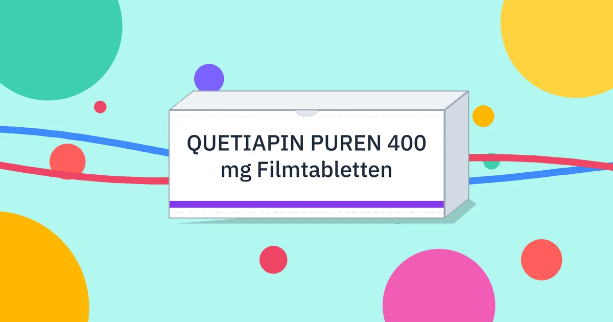 Symbolbild: Packung mit der Aufschrift QUETIAPIN PUREN 400 mg Filmtabletten (PZN 18428572) – Verfügbarkeit und Bezug in Apotheken in Frankfurt am Main