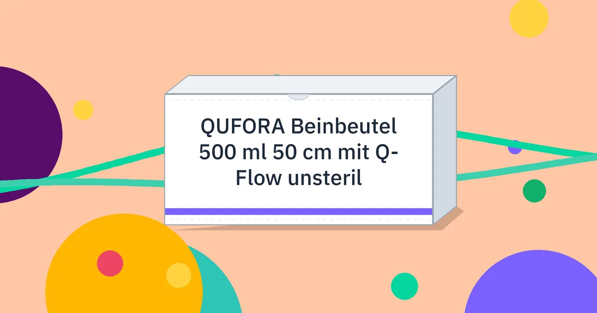 Symbolbild: Packung mit der Aufschrift QUFORA Beinbeutel 500 ml 50 cm mit Q-Flow unsteril (PZN 09223339) – Verfügbarkeit und Bezug in Apotheken in Frankfurt am Main
