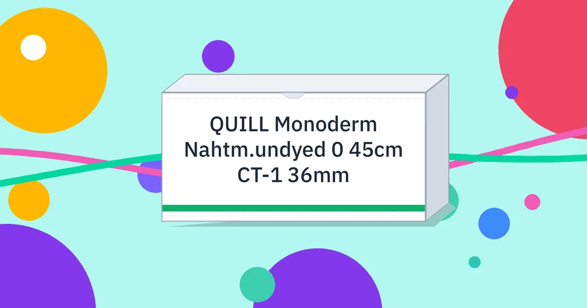 Symbolbild: Packung mit der Aufschrift QUILL Monoderm Nahtm.undyed 0 45cm CT-1 36mm (PZN 17988205) – Verfügbarkeit und Bezug in Apotheken in Frankfurt am Main