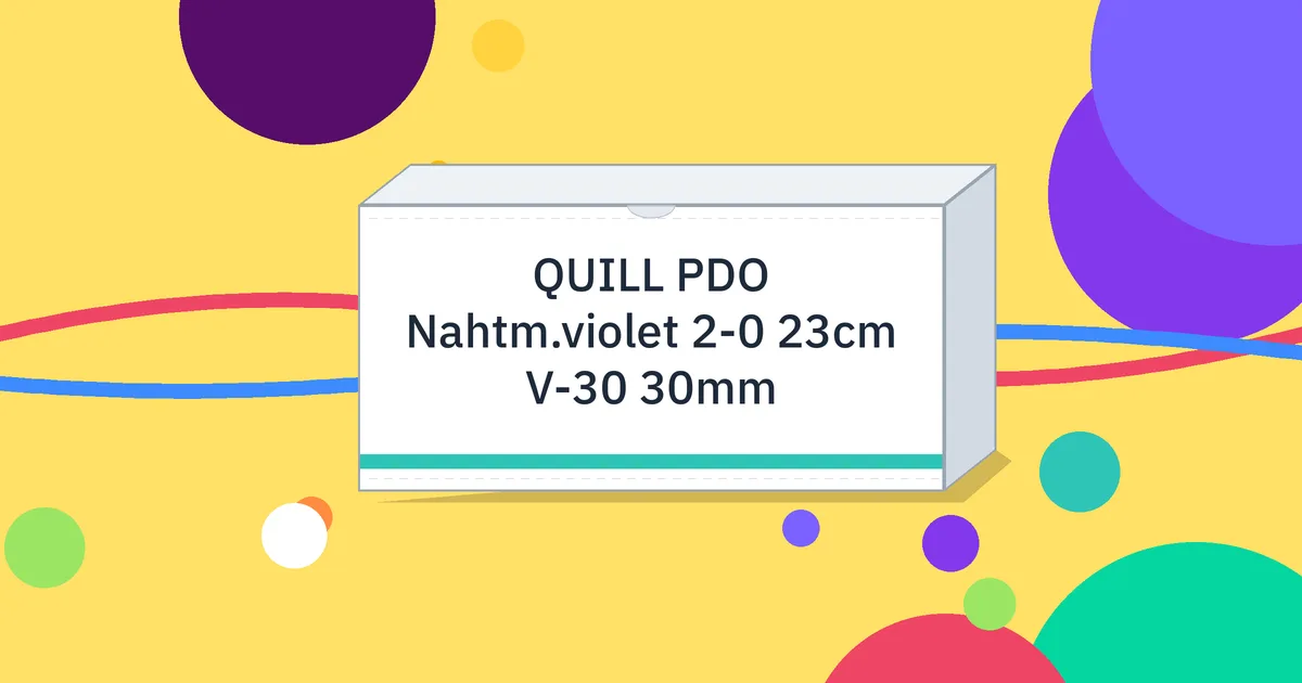 Symbolbild: Packung mit der Aufschrift QUILL PDO Nahtm.violet 2-0 23cm V-30 30mm (PZN 17990550) – Verfügbarkeit und Bezug in Apotheken in Frankfurt am Main