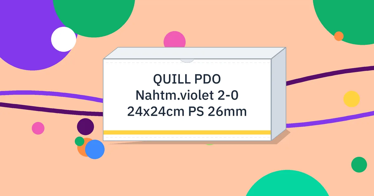 Symbolbild: Packung mit der Aufschrift QUILL PDO Nahtm.violet 2-0 24x24cm PS 26mm (PZN 17989481) – Verfügbarkeit und Bezug in Apotheken in Frankfurt am Main