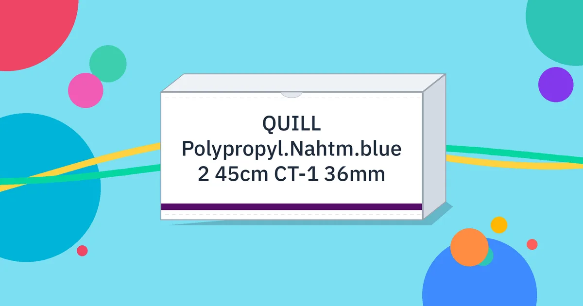 Symbolbild: Packung mit der Aufschrift QUILL Polypropyl.Nahtm.blue 2 45cm CT-1 36mm (PZN 17991012) – Verfügbarkeit und Bezug in Apotheken in Frankfurt am Main