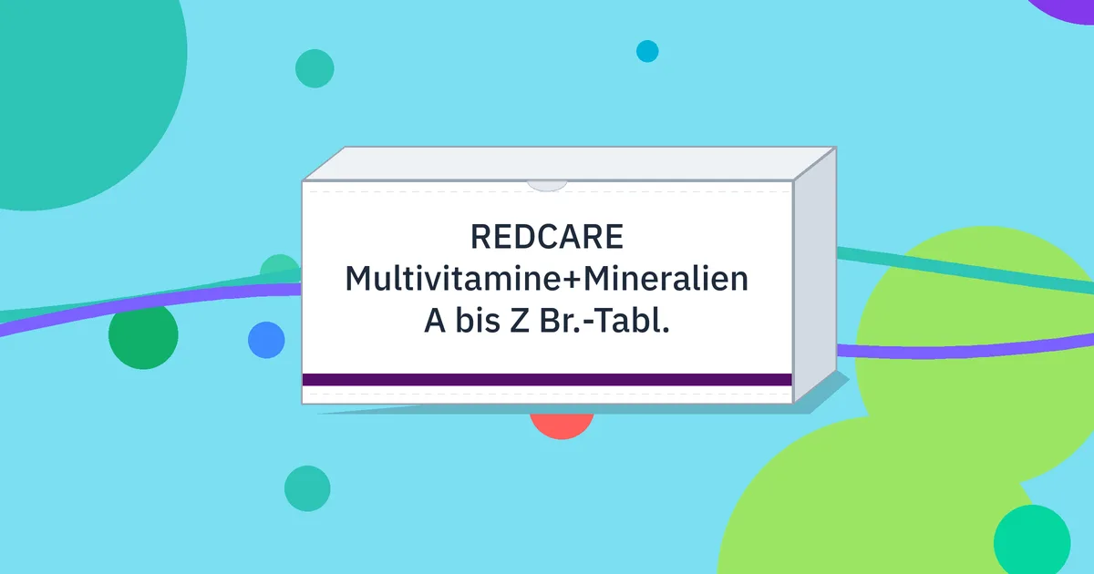 Symbolbild: Packung mit der Aufschrift REDCARE Multivitamine+Mineralien A bis Z Br.-Tabl. (PZN 19405805) – Verfügbarkeit und Bezug in Apotheken in Frankfurt am Main
