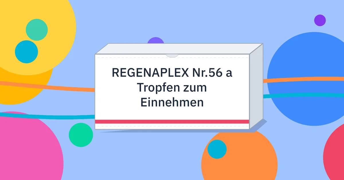 Symbolbild: Packung mit der Aufschrift REGENAPLEX Nr.56 a Tropfen zum Einnehmen (PZN 02642990) – Verfügbarkeit und Bezug in Apotheken in Frankfurt am Main