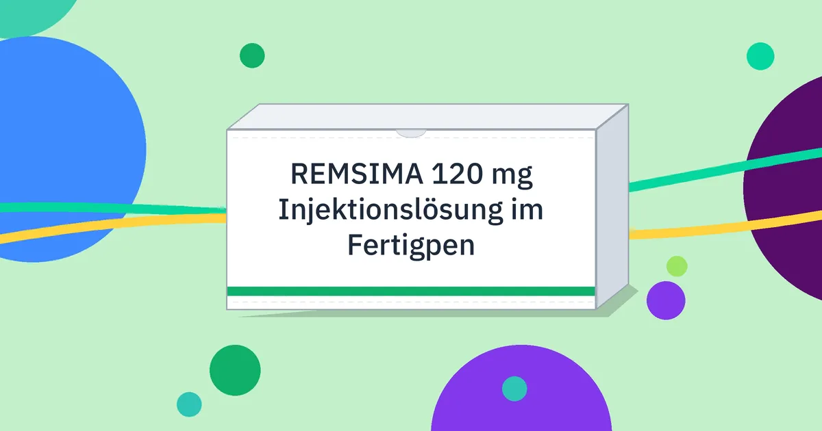Symbolbild: Packung mit der Aufschrift REMSIMA 120 mg Injektionslösung im Fertigpen (PZN 19191882) – Verfügbarkeit und Bezug in Apotheken in Frankfurt am Main