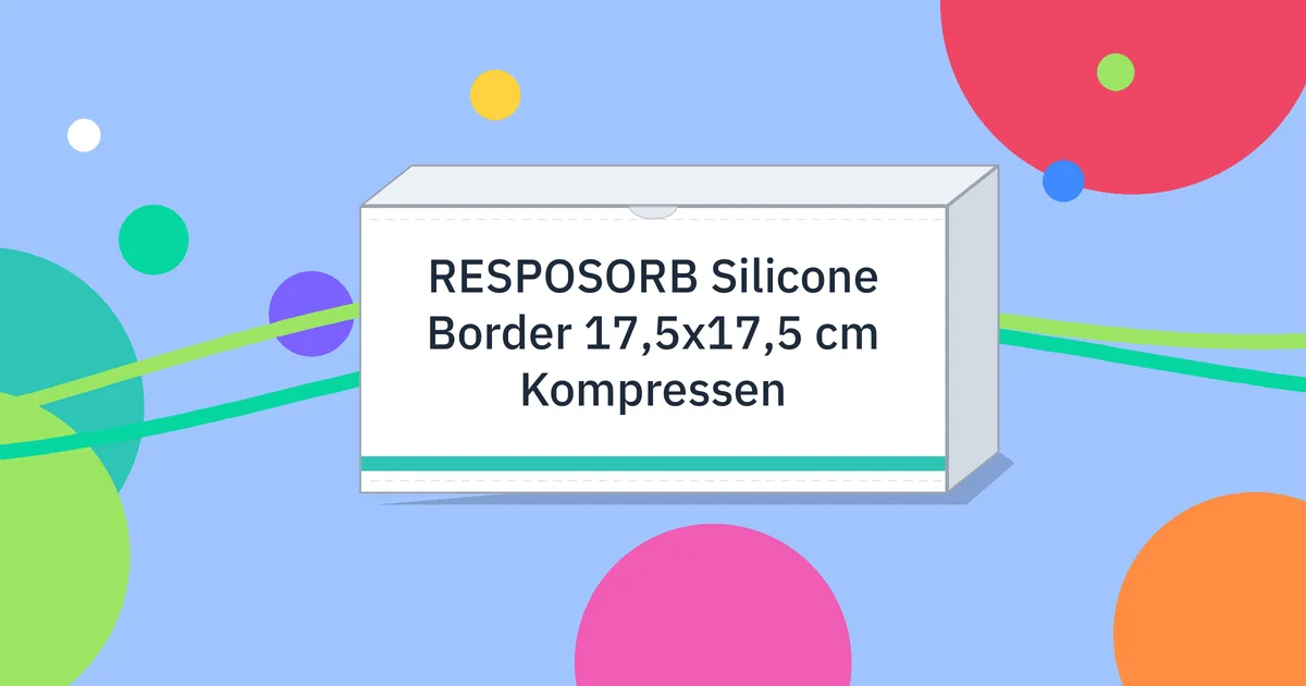 Symbolbild: Packung mit der Aufschrift RESPOSORB Silicone Border 17,5x17,5 cm Kompressen (PZN 12507388) – Verfügbarkeit und Bezug in Apotheken in Frankfurt am Main