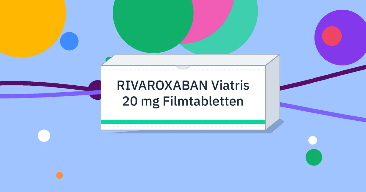 Symbolbild: Packung mit der Aufschrift RIVAROXABAN Viatris 20 mg Filmtabletten (PZN 18600657) – Verfügbarkeit und Bezug in Apotheken in Frankfurt am Main