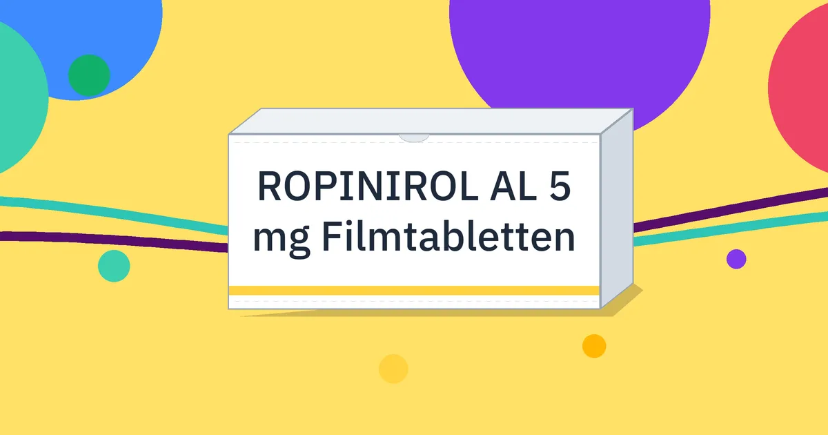 Symbolbild: Packung mit der Aufschrift ROPINIROL AL 5 mg Filmtabletten (PZN 11729750) – Verfügbarkeit und Bezug in Apotheken in Frankfurt am Main