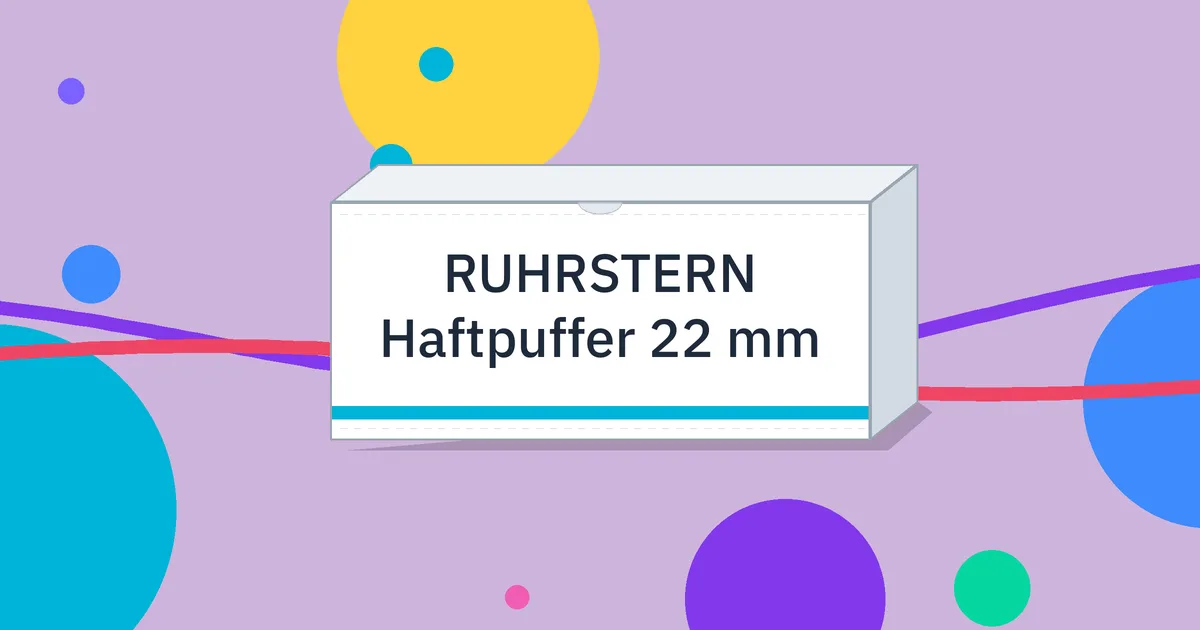 Symbolbild: Packung mit der Aufschrift RUHRSTERN Haftpuffer 22 mm (PZN 09756107) – Verfügbarkeit und Bezug in Apotheken in Frankfurt am Main