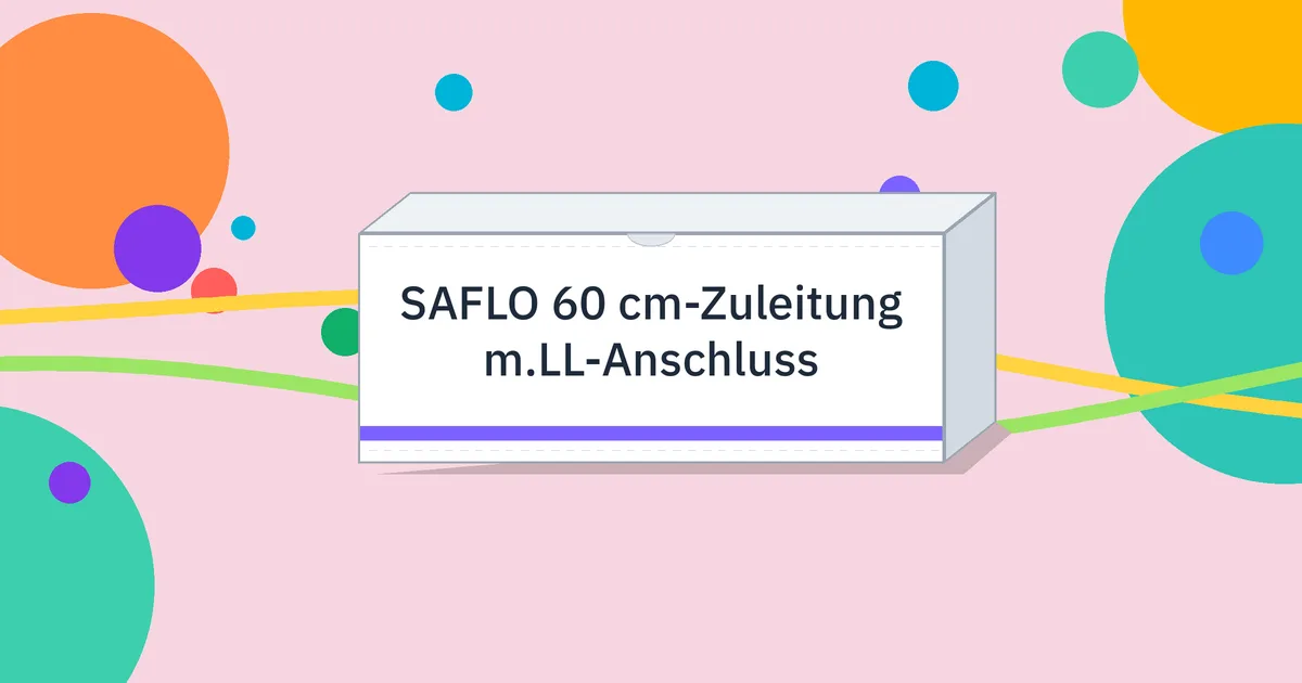 Symbolbild: Packung mit der Aufschrift SAFLO 60 cm-Zuleitung m.LL-Anschluss (PZN 13346160) – Verfügbarkeit und Bezug in Apotheken in Frankfurt am Main