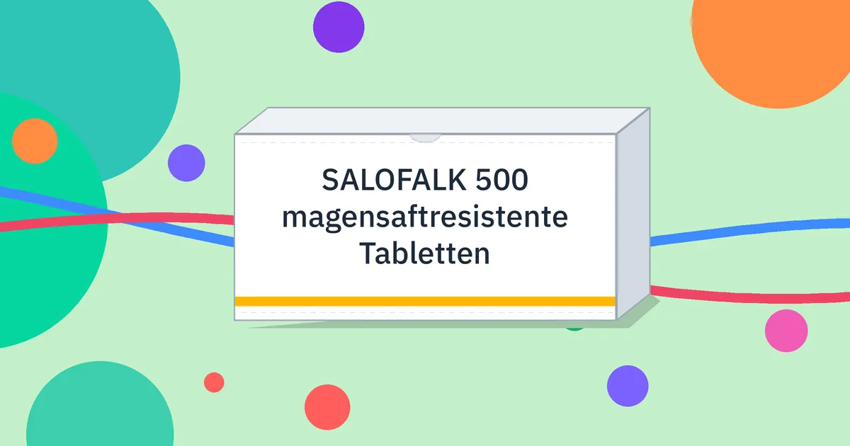 Symbolbild: Packung mit der Aufschrift SALOFALK 500 magensaftresistente Tabletten (PZN 04964054) – Verfügbarkeit und Bezug in Apotheken in Frankfurt am Main