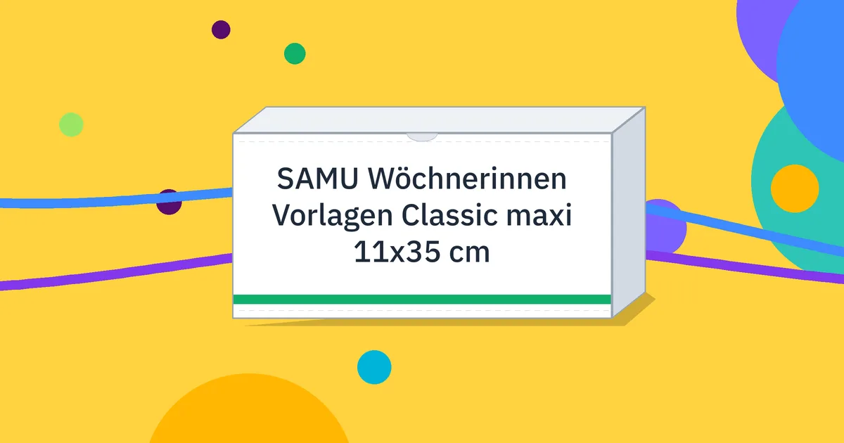 Symbolbild: Packung mit der Aufschrift SAMU Wöchnerinnen Vorlagen Classic maxi 11x35 cm (PZN 02842192) – Verfügbarkeit und Bezug in Apotheken in Frankfurt am Main