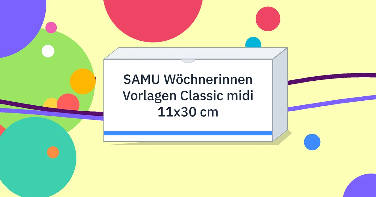 Symbolbild: Packung mit der Aufschrift SAMU Wöchnerinnen Vorlagen Classic midi 11x30 cm (PZN 20549001) – Verfügbarkeit und Bezug in Apotheken in Frankfurt am Main