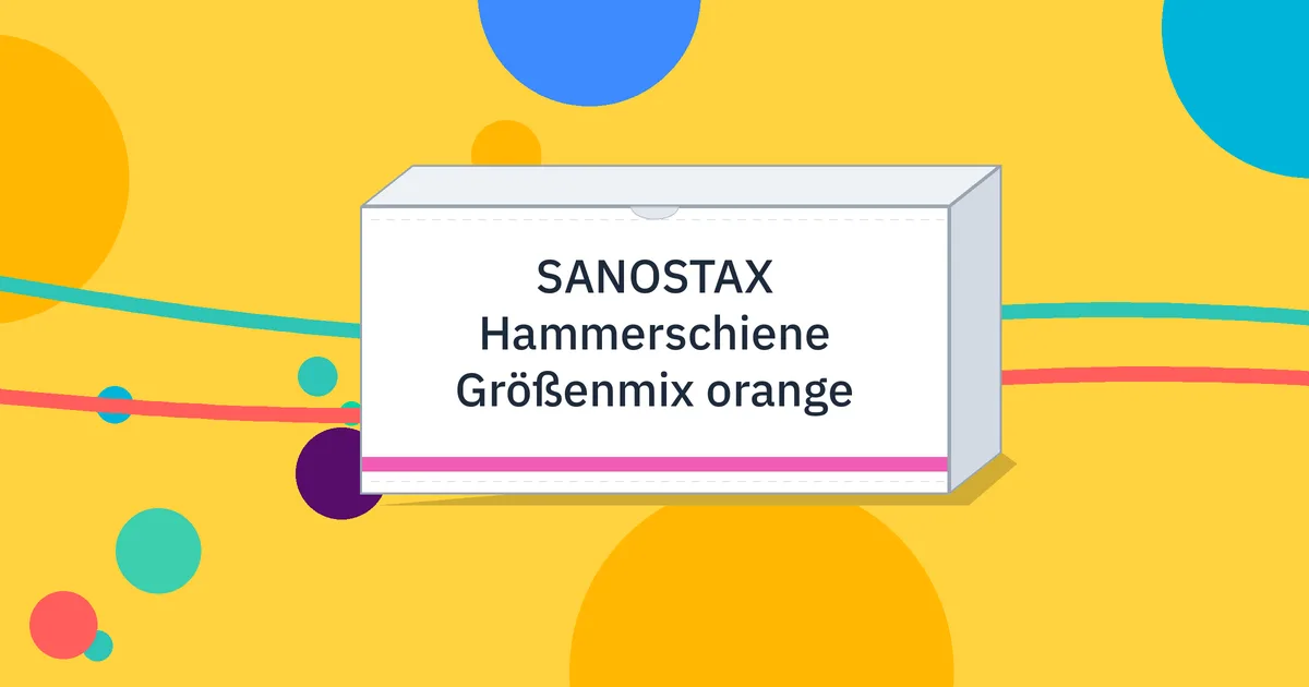 Symbolbild: Packung mit der Aufschrift SANOSTAX Hammerschiene Größenmix orange (PZN 13305646) – Verfügbarkeit und Bezug in Apotheken in Frankfurt am Main