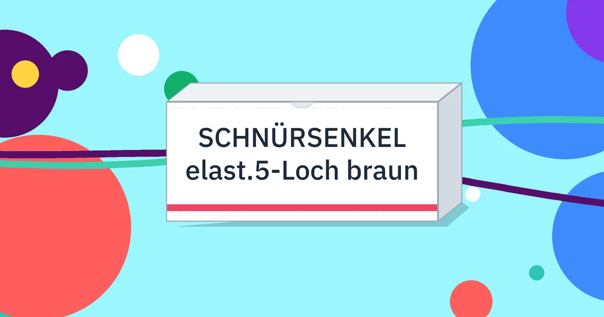 Symbolbild: Packung mit der Aufschrift SCHNÜRSENKEL elast.5-Loch braun (PZN 07497914) – Verfügbarkeit und Bezug in Apotheken in Frankfurt am Main