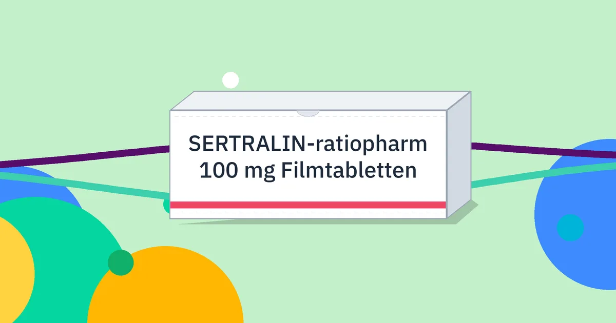 Symbolbild: Packung mit der Aufschrift SERTRALIN-ratiopharm 100 mg Filmtabletten (PZN 01055003) – Verfügbarkeit und Bezug in Apotheken in Frankfurt am Main