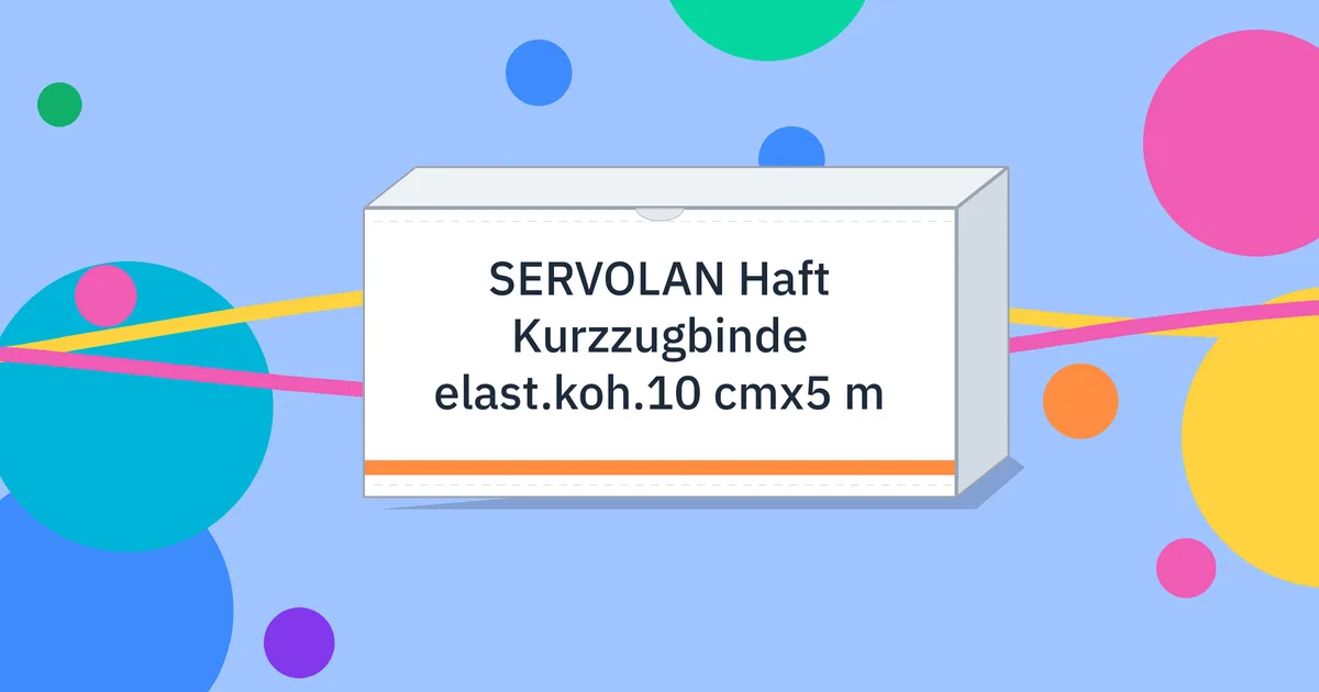 Symbolbild: Packung mit der Aufschrift SERVOLAN Haft Kurzzugbinde elast.koh.10 cmx5 m (PZN 16734891) – Verfügbarkeit und Bezug in Apotheken in Frankfurt am Main