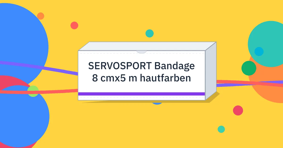 Symbolbild: Packung mit der Aufschrift SERVOSPORT Bandage 8 cmx5 m hautfarben (PZN 10932816) – Verfügbarkeit und Bezug in Apotheken in Frankfurt am Main