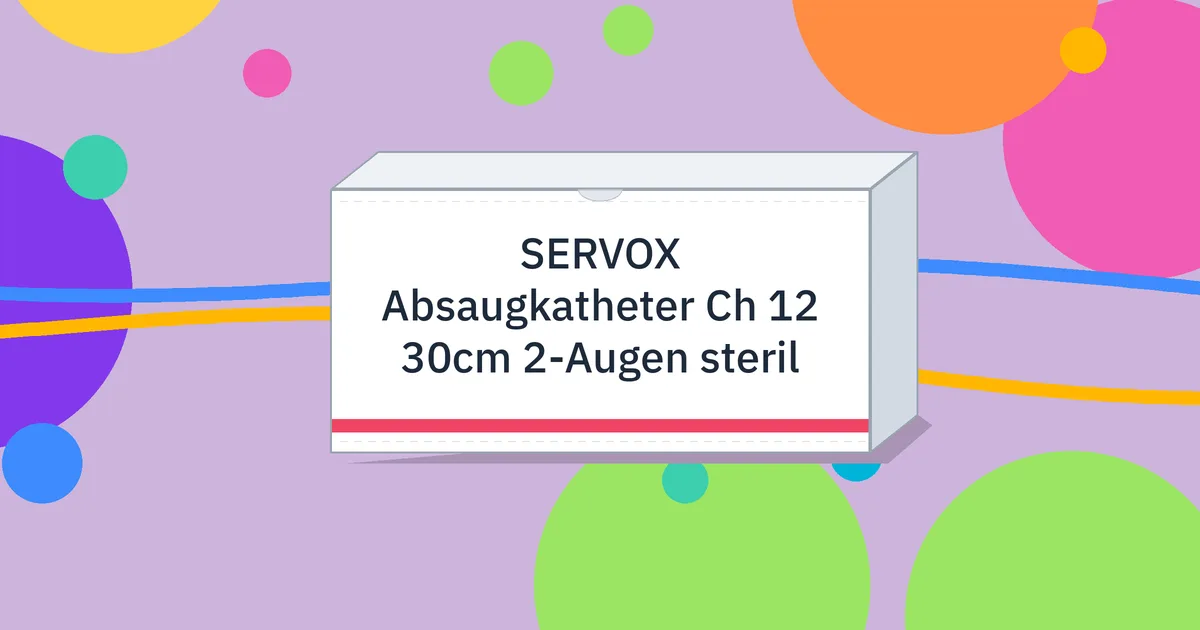 Symbolbild: Packung mit der Aufschrift SERVOX Absaugkatheter Ch 12 30cm 2-Augen steril (PZN 16394952) – Verfügbarkeit und Bezug in Apotheken in Frankfurt am Main