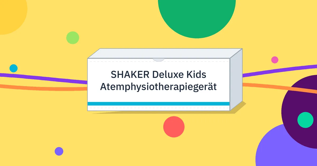 Symbolbild: Packung mit der Aufschrift SHAKER Deluxe Kids Atemphysiotherapiegerät (PZN 17901670) – Verfügbarkeit und Bezug in Apotheken in Frankfurt am Main