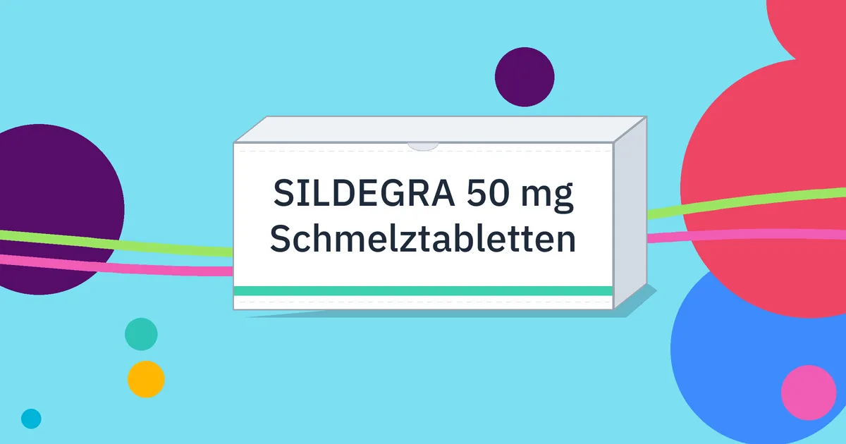 Symbolbild: Packung mit der Aufschrift SILDEGRA 50 mg Schmelztabletten (PZN 04756918) – Verfügbarkeit und Bezug in Apotheken in Frankfurt am Main