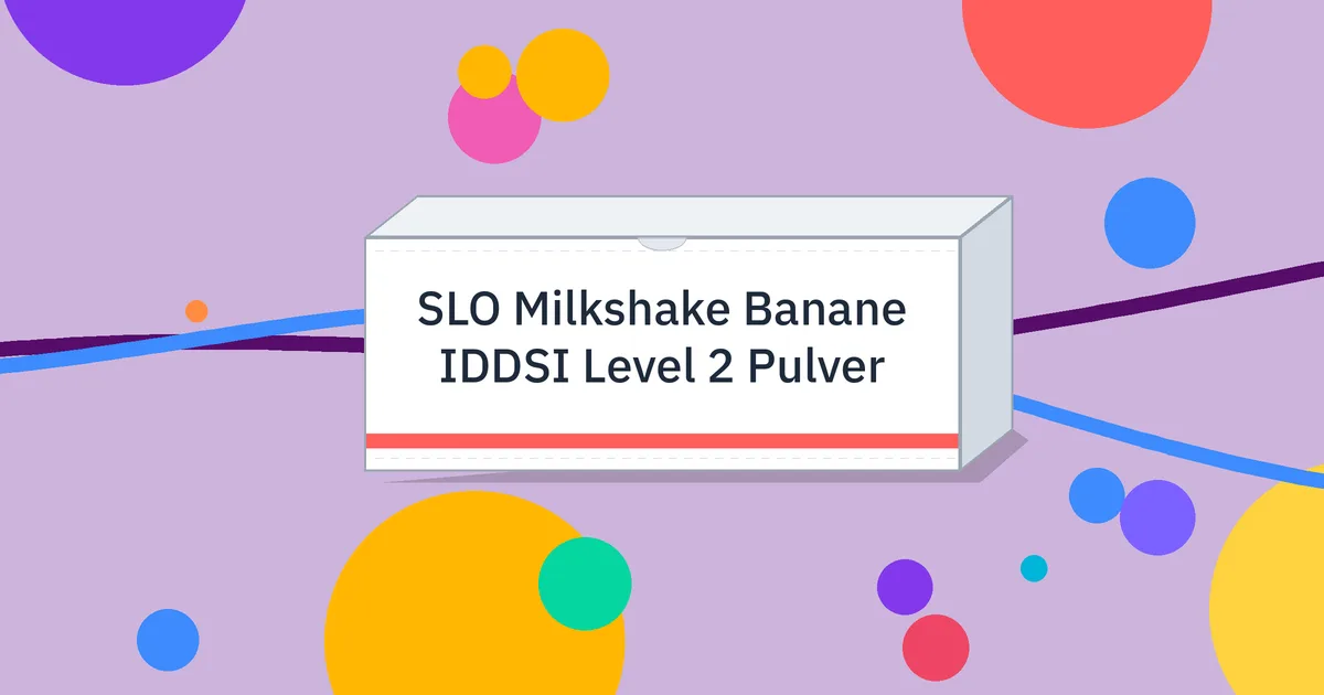 Symbolbild: Packung mit der Aufschrift SLO Milkshake Banane IDDSI Level 2 Pulver (PZN 19547333) – Verfügbarkeit und Bezug in Apotheken in Frankfurt am Main