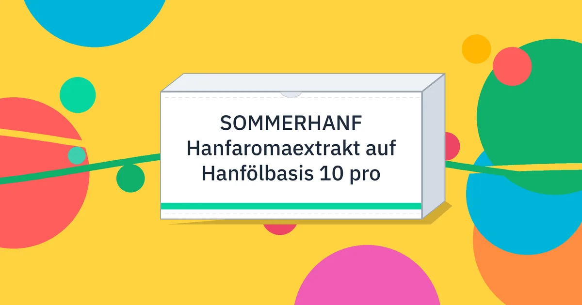 Symbolbild: Packung mit der Aufschrift SOMMERHANF Hanfaromaextrakt auf Hanfölbasis 10 pro (PZN 18062929) – Verfügbarkeit und Bezug in Apotheken in Frankfurt am Main
