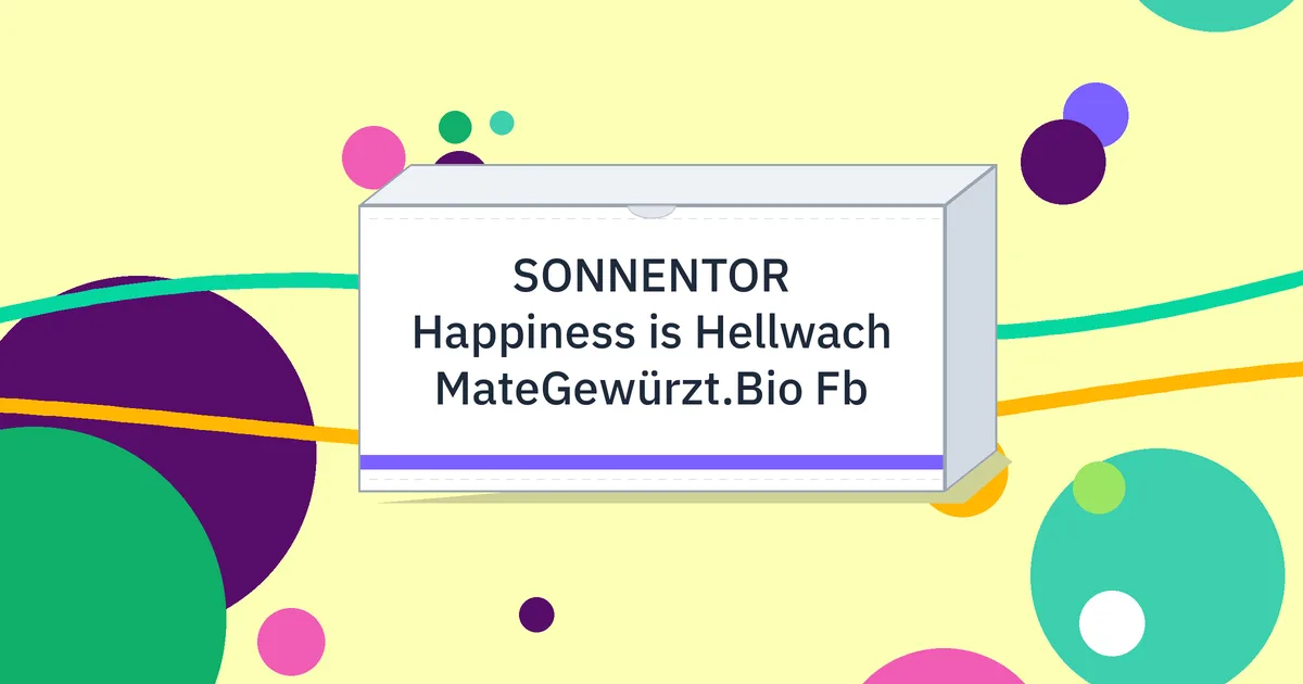Symbolbild: Packung mit der Aufschrift SONNENTOR Happiness is Hellwach MateGewürzt.Bio Fb (PZN 18903748) – Verfügbarkeit und Bezug in Apotheken in Frankfurt am Main