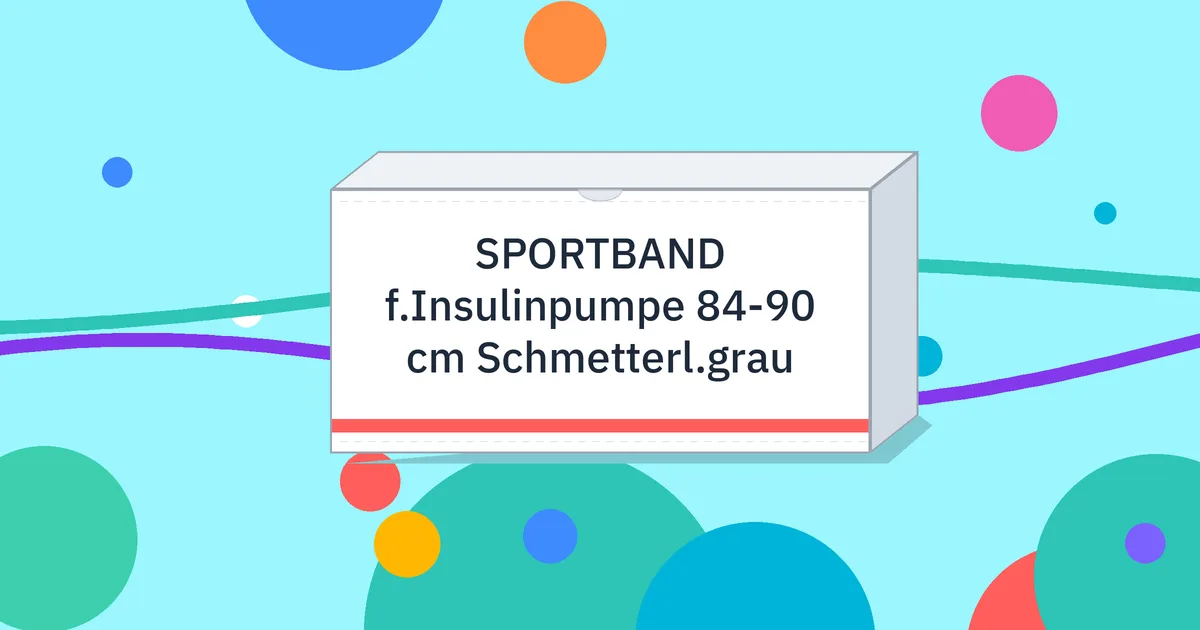 Symbolbild: Packung mit der Aufschrift SPORTBAND f.Insulinpumpe 84-90 cm Schmetterl.grau (PZN 13916427) – Verfügbarkeit und Bezug in Apotheken in Frankfurt am Main