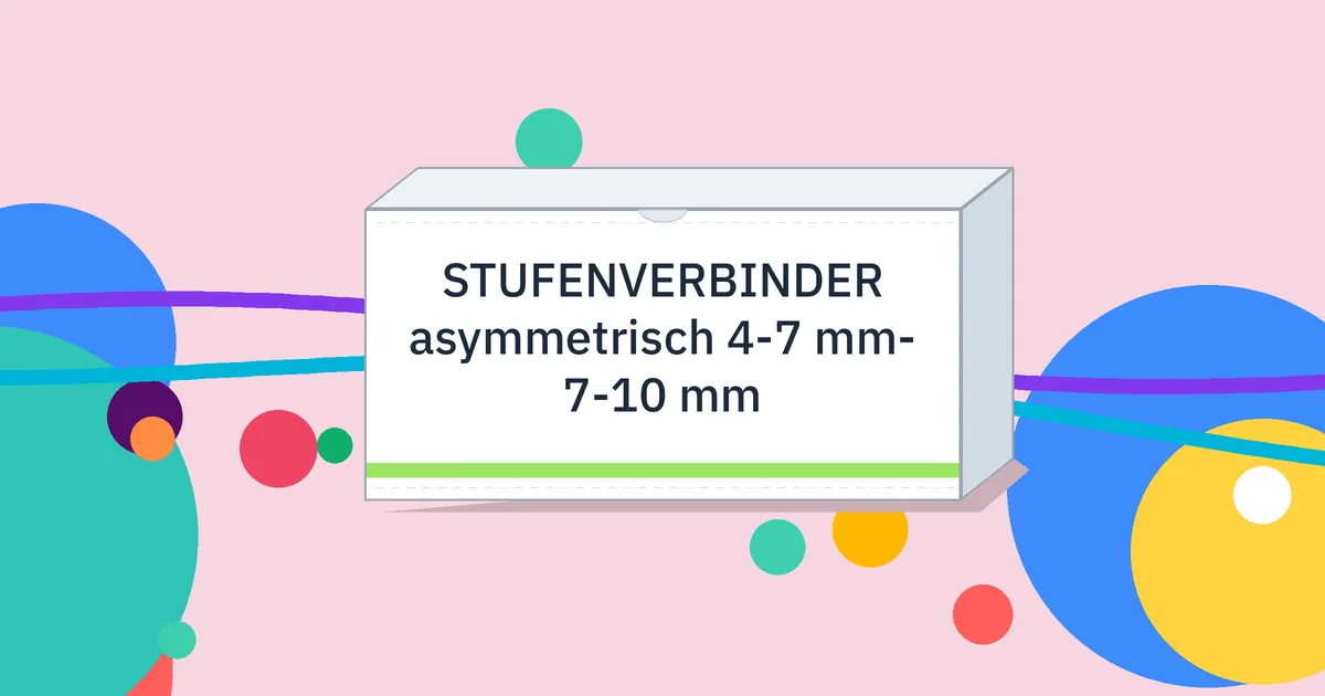 Symbolbild: Packung mit der Aufschrift STUFENVERBINDER asymmetrisch 4-7 mm-7-10 mm (PZN 00931980) – Verfügbarkeit und Bezug in Apotheken in Frankfurt am Main