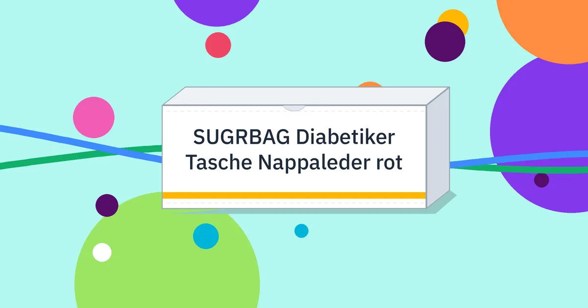 Symbolbild: Packung mit der Aufschrift SUGRBAG Diabetiker Tasche Nappaleder rot (PZN 11861159) – Verfügbarkeit und Bezug in Apotheken in Frankfurt am Main