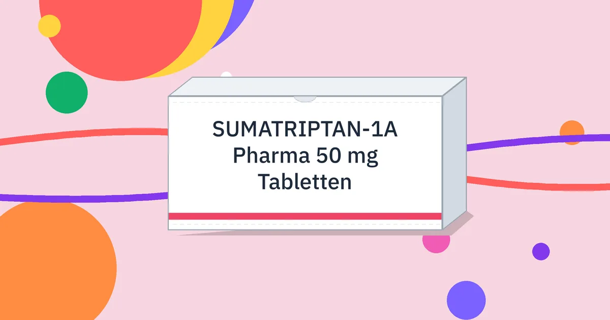 Symbolbild: Packung mit der Aufschrift SUMATRIPTAN-1A Pharma 50 mg Tabletten (PZN 05517015) – Verfügbarkeit und Bezug in Apotheken in Frankfurt am Main